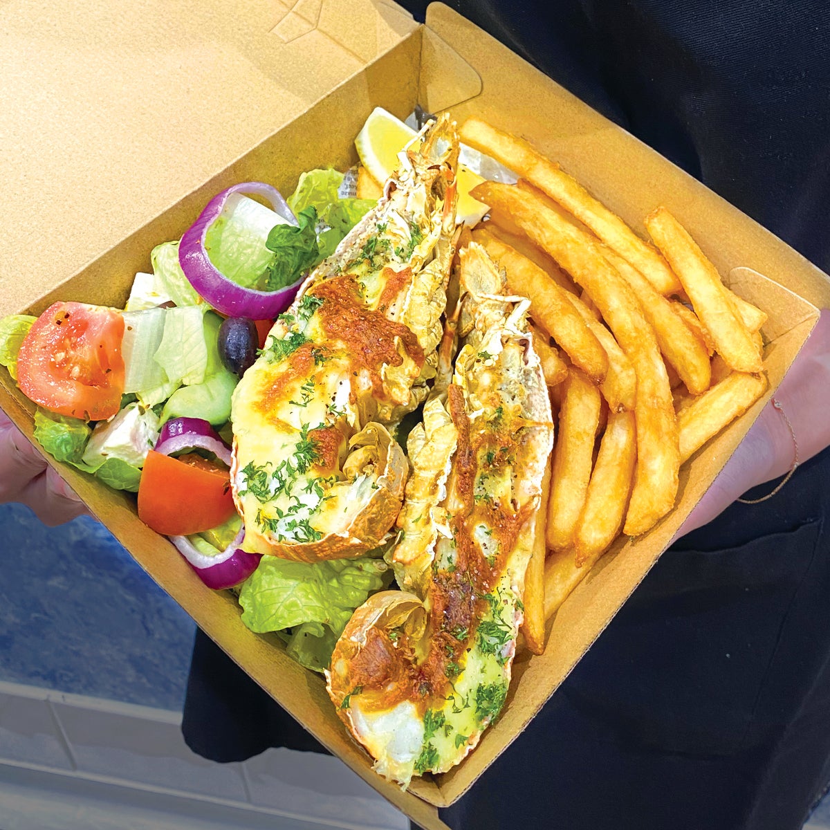 Grilled Cheese Whole Bug & Greek Salad & Chips | Seafresh Tarragindi ...